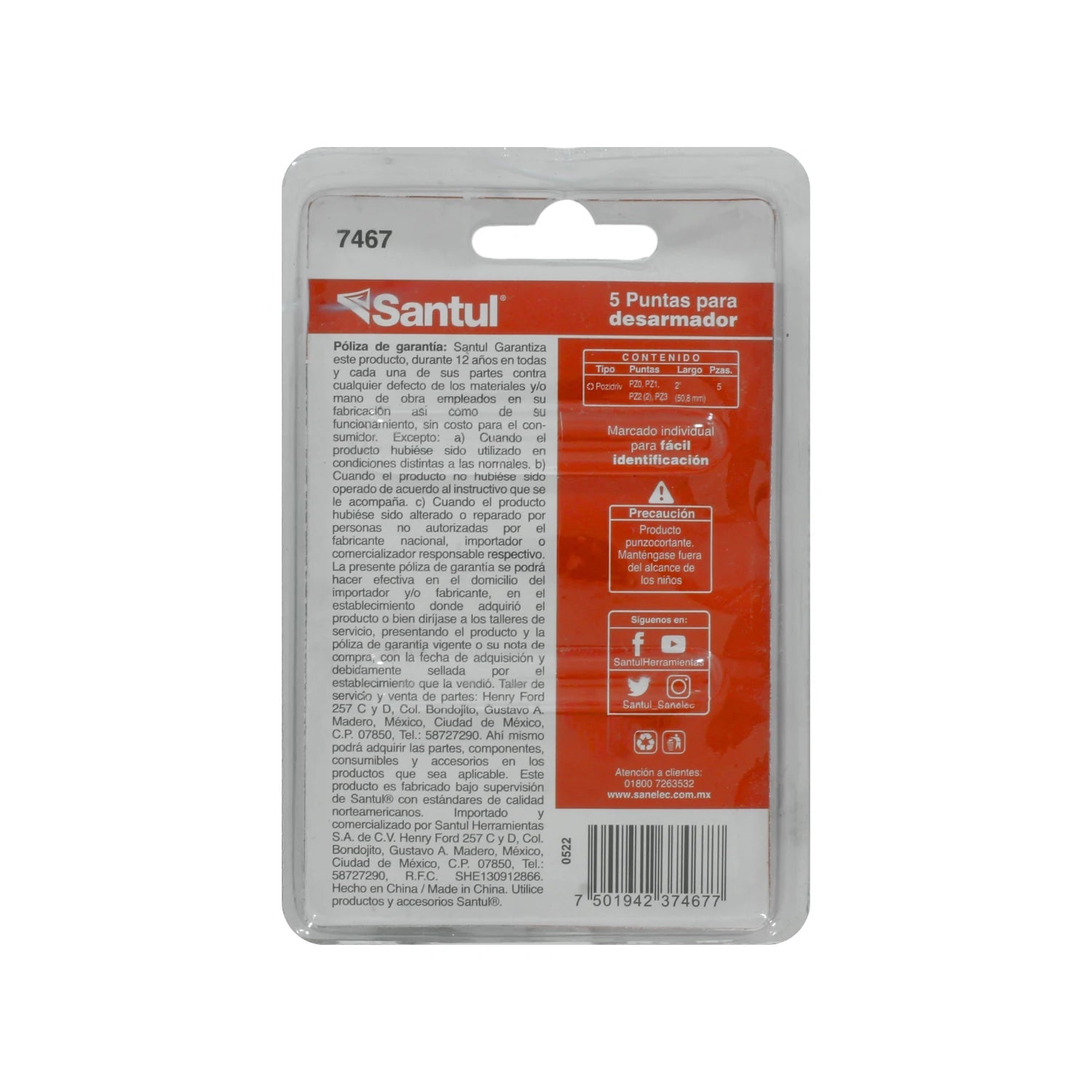 Puntas para desarmador pozidriv 5 piezas Santul 7467 - DER TOOLS